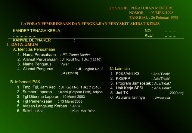 Laporan kecelakaan kerja | PPT