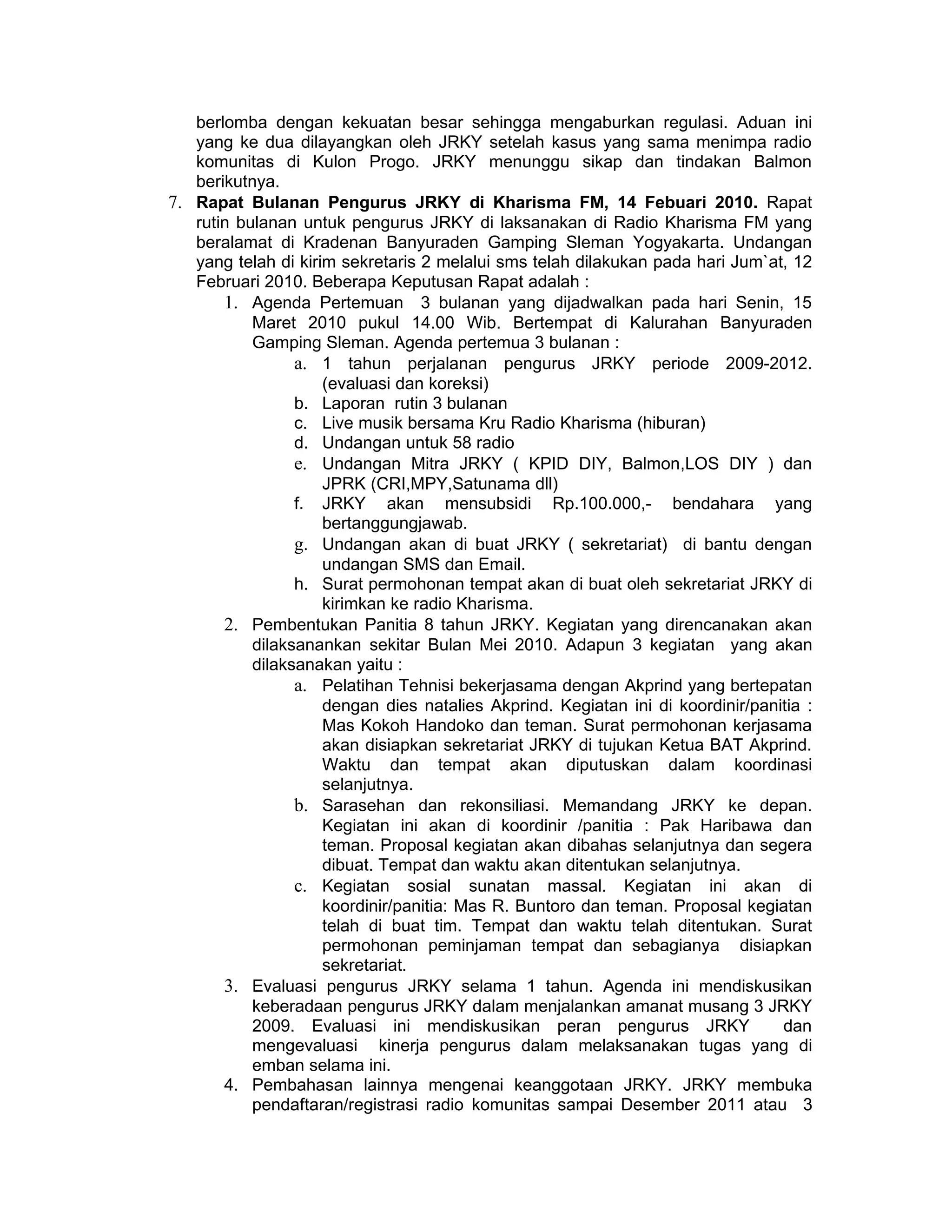 Laporan kegiatan jrky triwulan IV | DOC