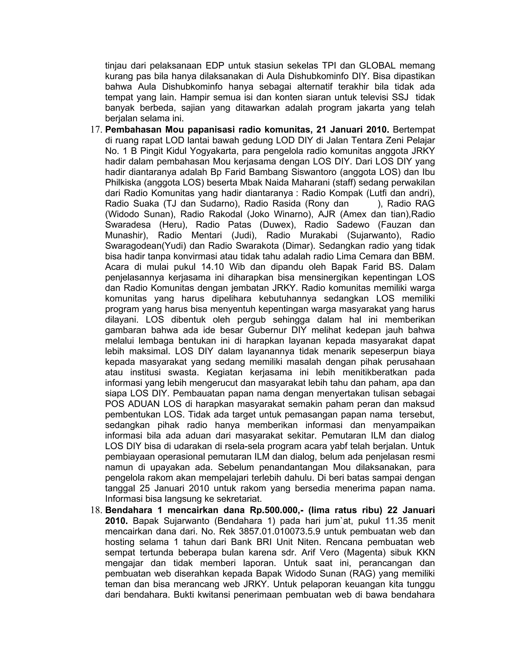 Laporan kegiatan jrky triwulan IV | DOC