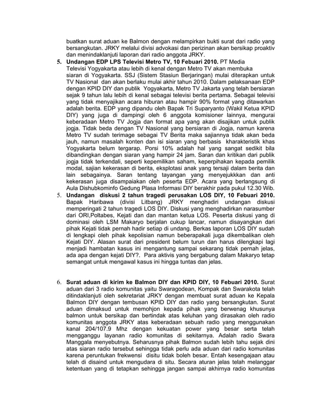 Laporan kegiatan jrky triwulan IV | DOC