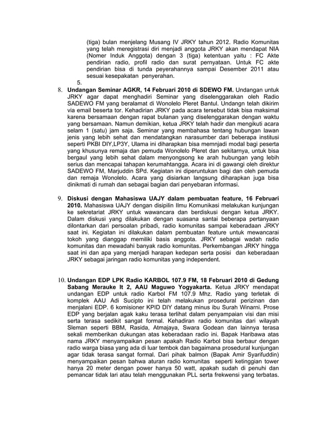 Laporan kegiatan jrky triwulan IV | DOC