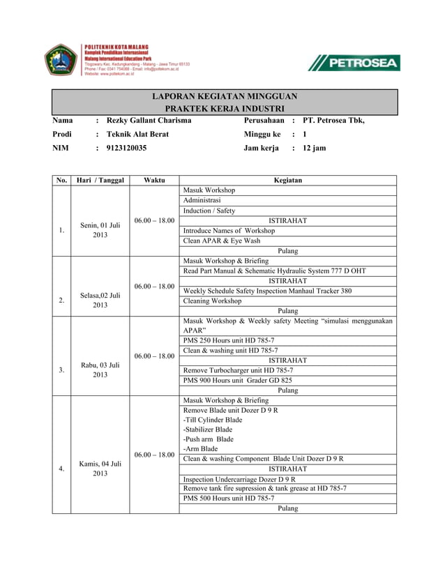 Laporan kegiatan mingguan & form nilai | DOCX | Home Appliances | Home & Garden