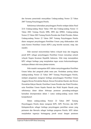 Laporan Kegiatan Praktik Kerja Industri di KPU Kota Semarang | DOCX