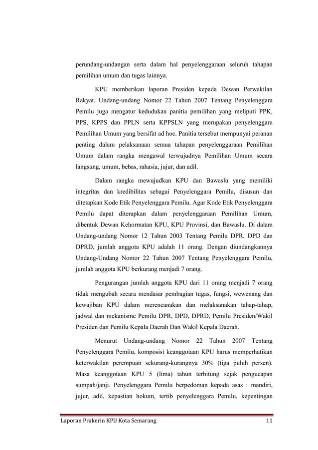 Laporan Kegiatan Praktik Kerja Industri di KPU Kota Semarang | DOCX