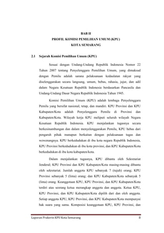 Laporan Kegiatan Praktik Kerja Industri di KPU Kota Semarang | DOCX