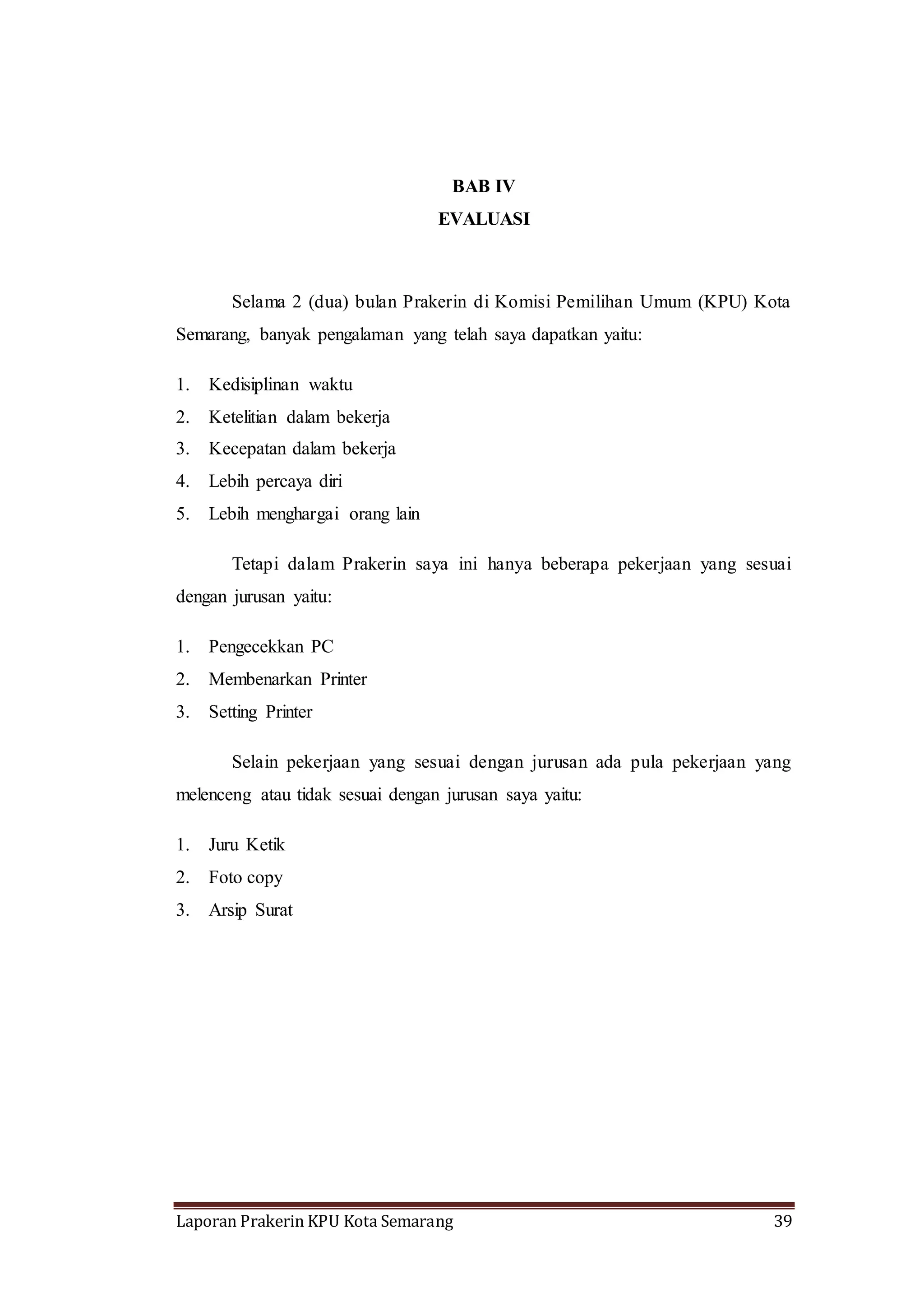 Laporan Prakerin di KPU Kota Semarang | DOCX