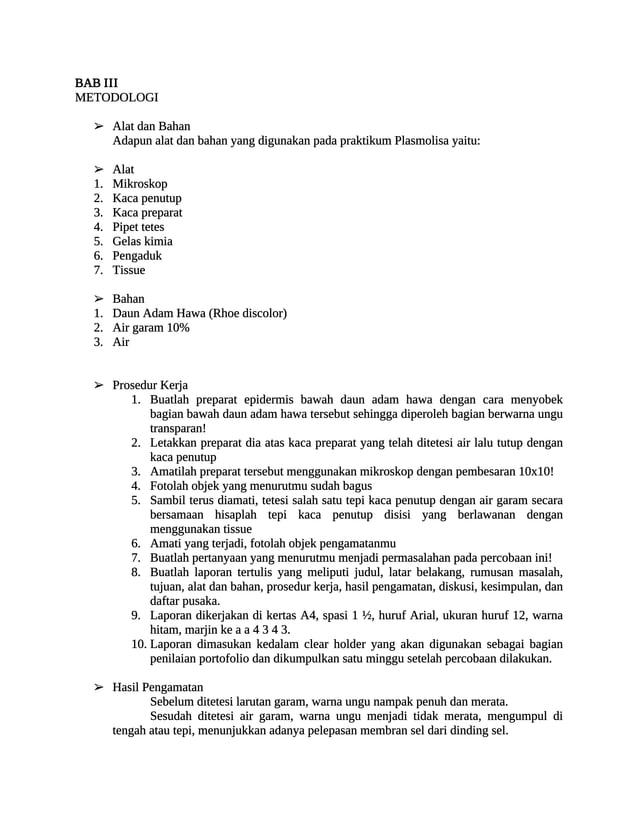 Laporan kegiatan praktikum_plasmolisis | PDF