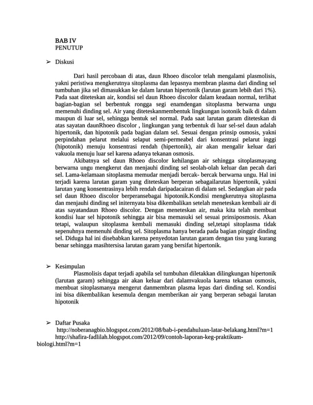 Laporan kegiatan praktikum_plasmolisis | PDF