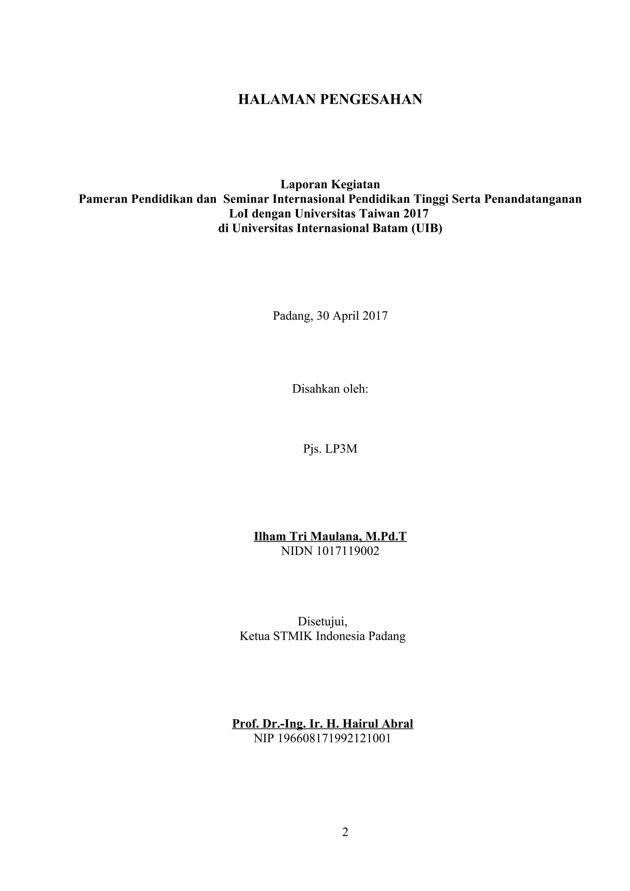 Laporan kegiatan uib batam | PDF