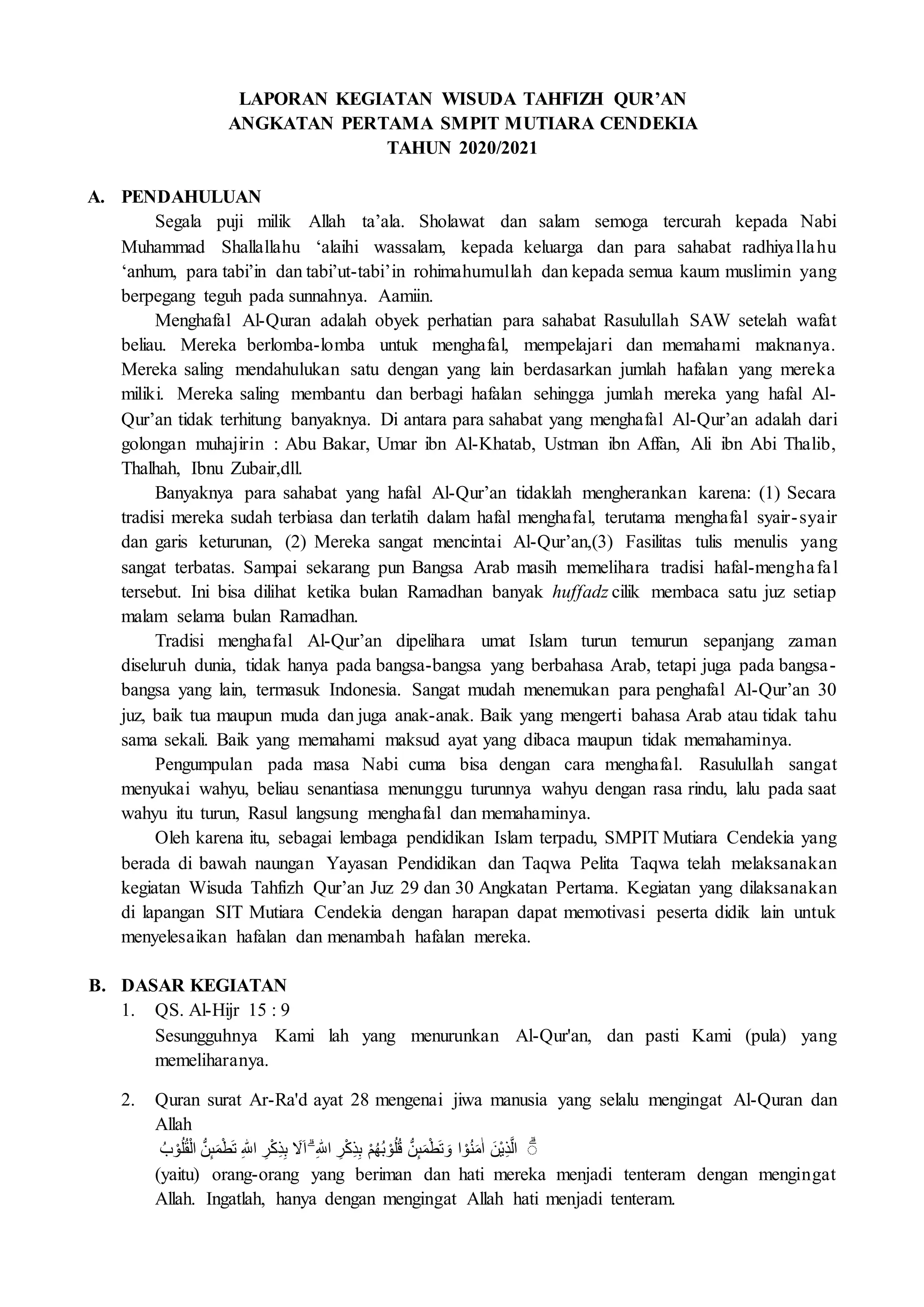 Laporan kegiatan wisuda tahfizd 2020 (autosaved) | DOCX