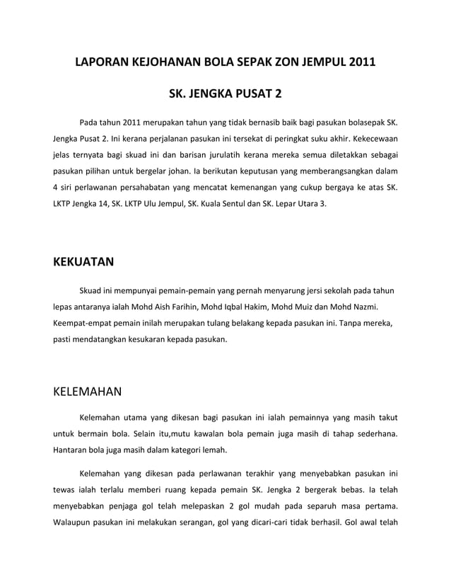 Laporan kejohanan bola sepak 2011 | DOCX