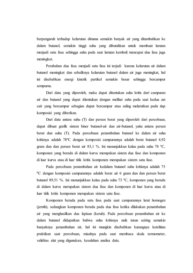 Laporan kelarutan dua cairan yang saling bercampur sebagian | DOCX