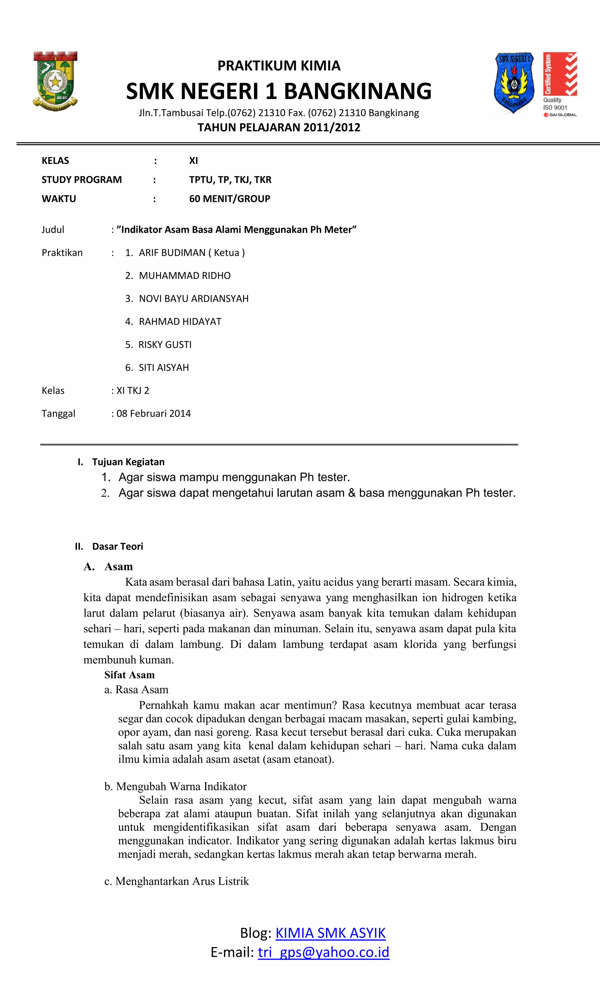 Laporan Praktikum Asam Basa (ph tester) | PDF