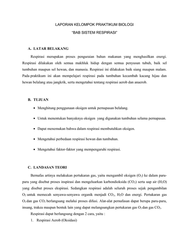 Laporan praktikum biologi sistem respirasi | DOC