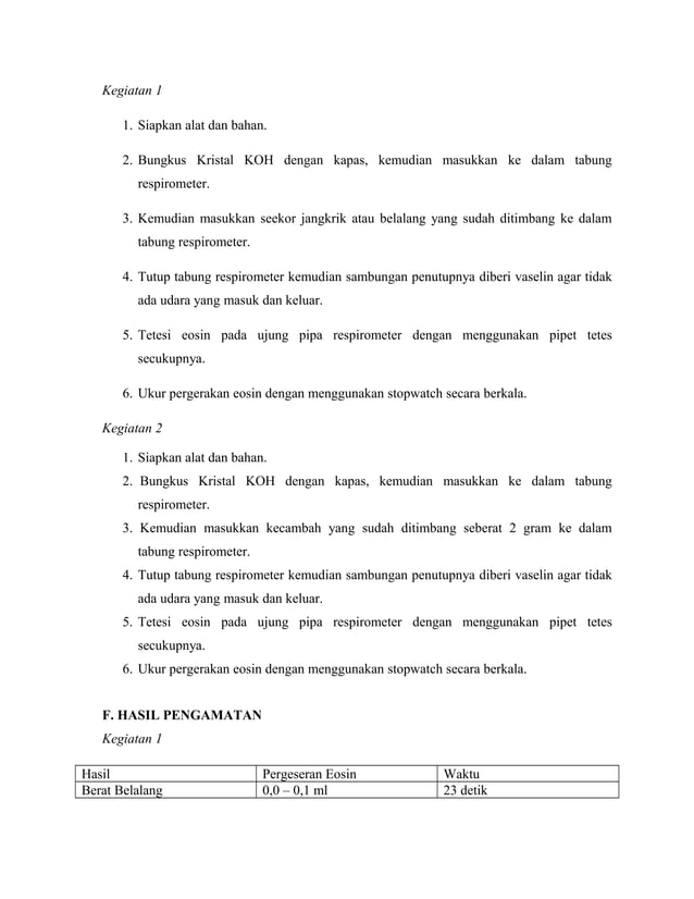 Laporan praktikum biologi sistem respirasi | DOC