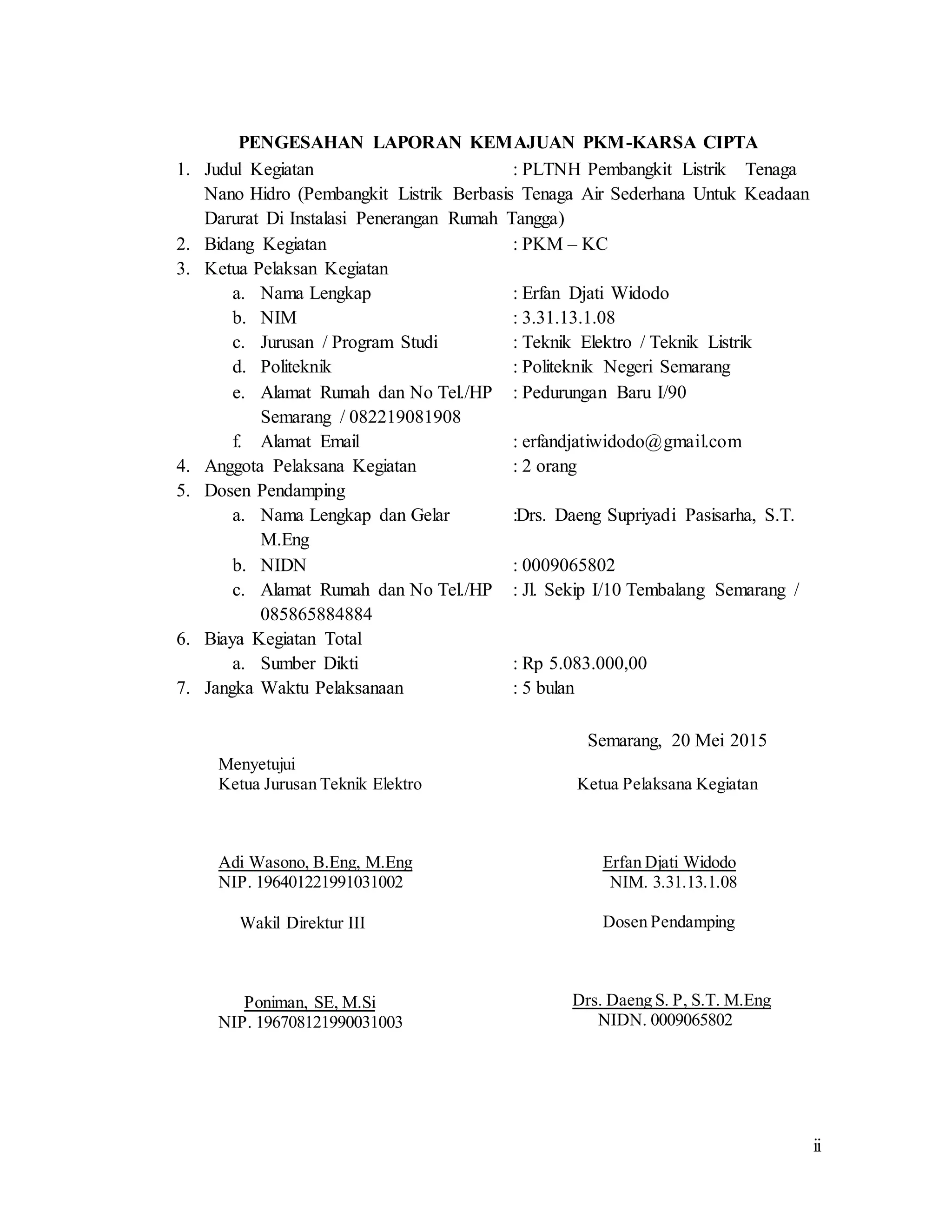 Laporan kemajuan pkmkc | DOCX