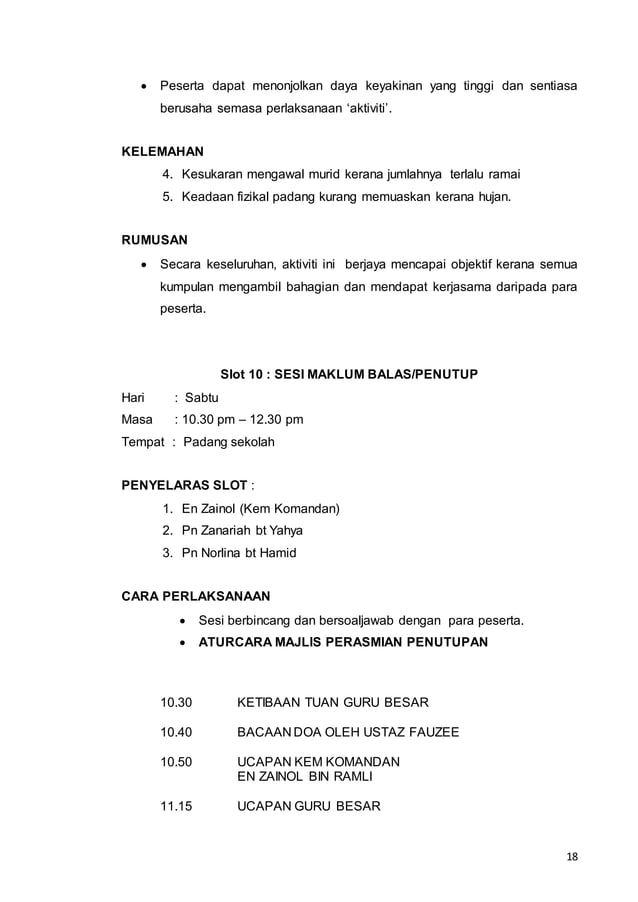 Laporan kem sukan sekolah | DOCX