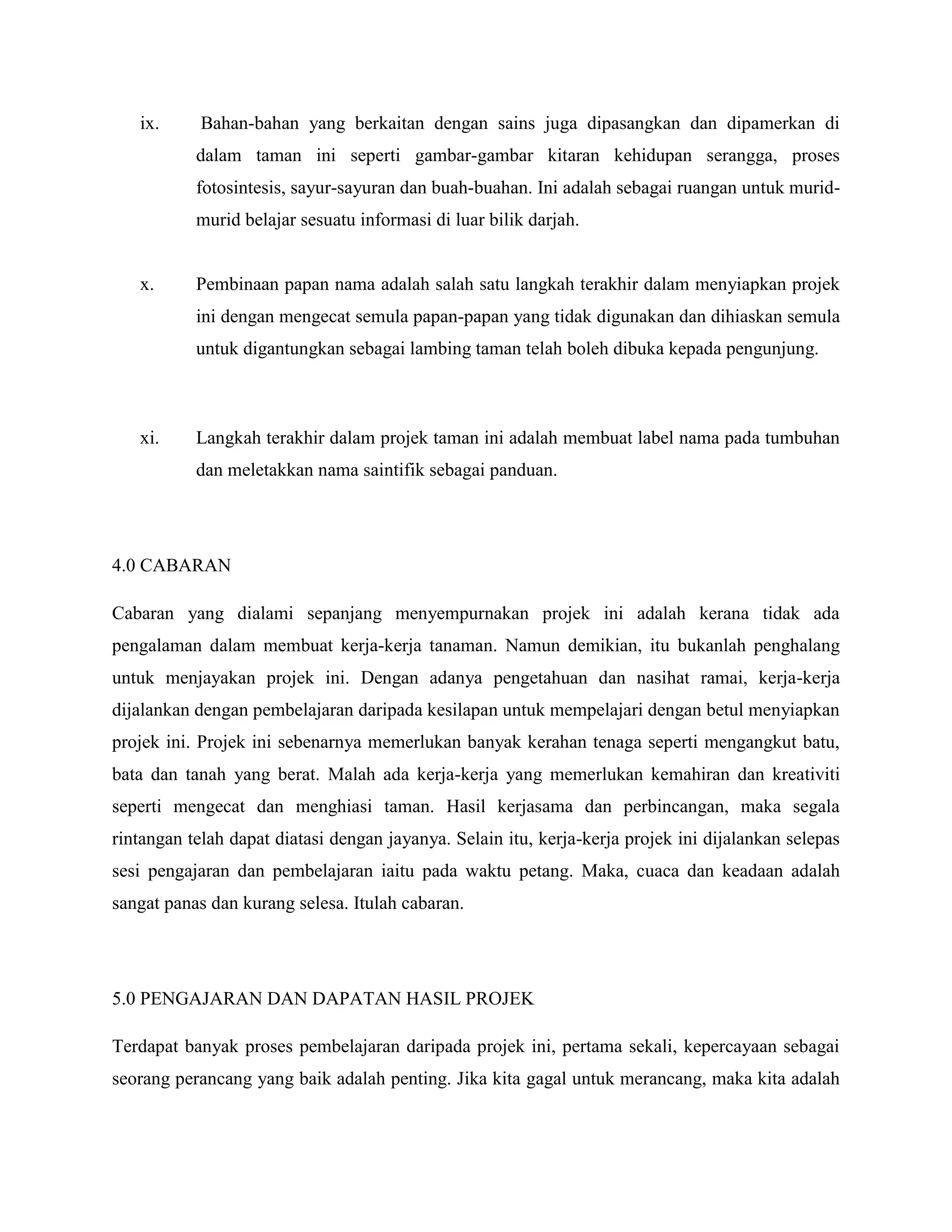 Laporan keseluruhan projek taman sains rumah hijau | DOCX