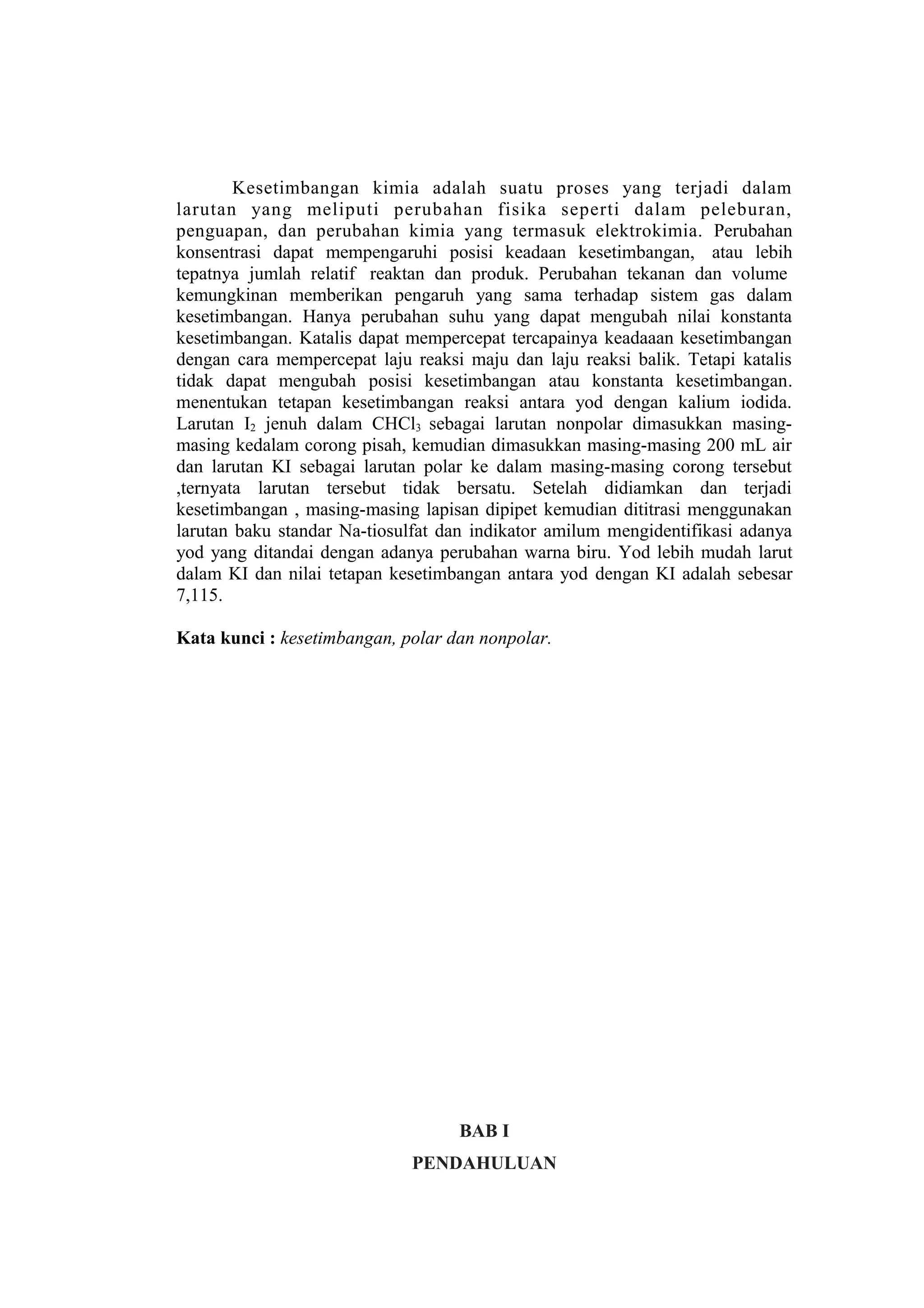 Laporan praktikum kesetimbangan kimia | DOC