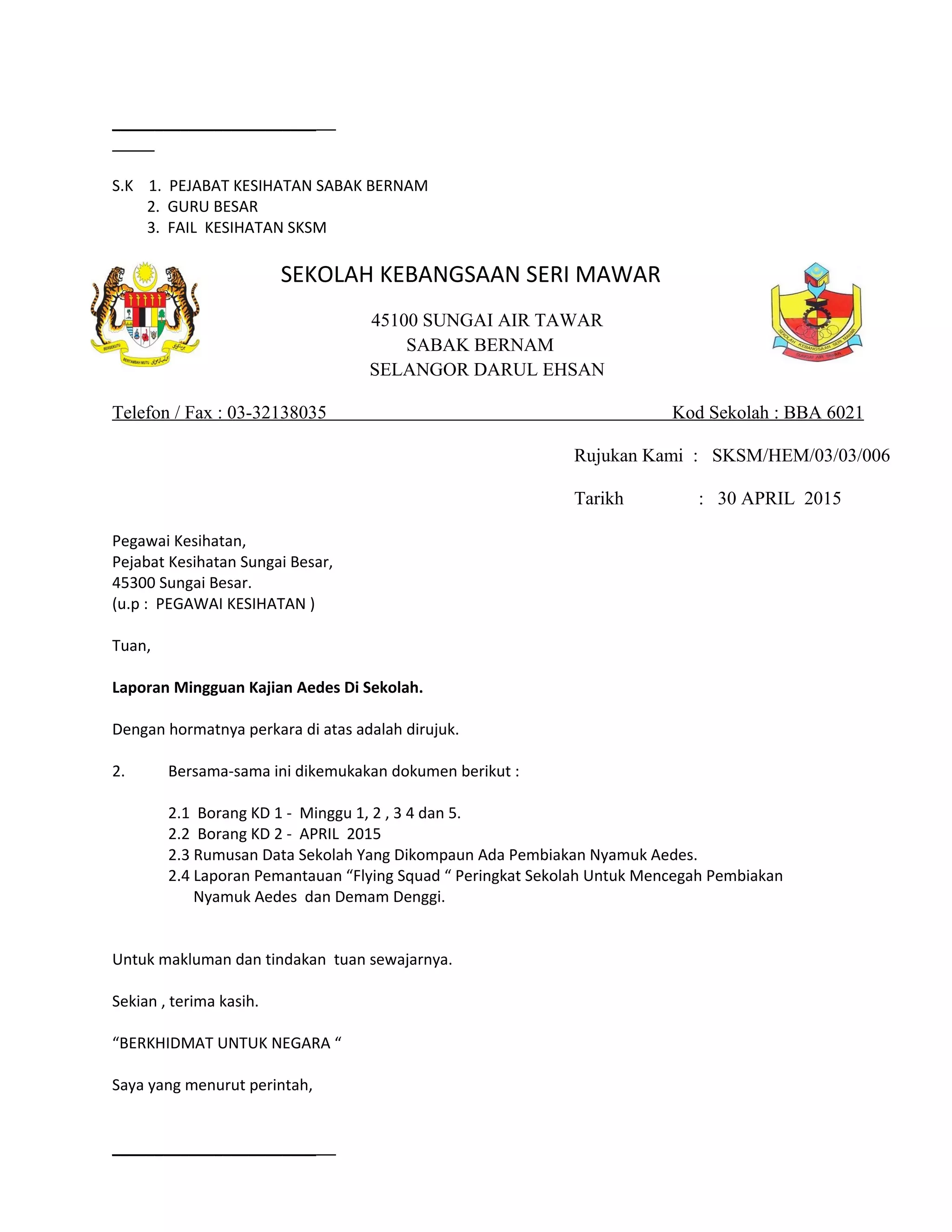 Laporan kesihatan sek.2012