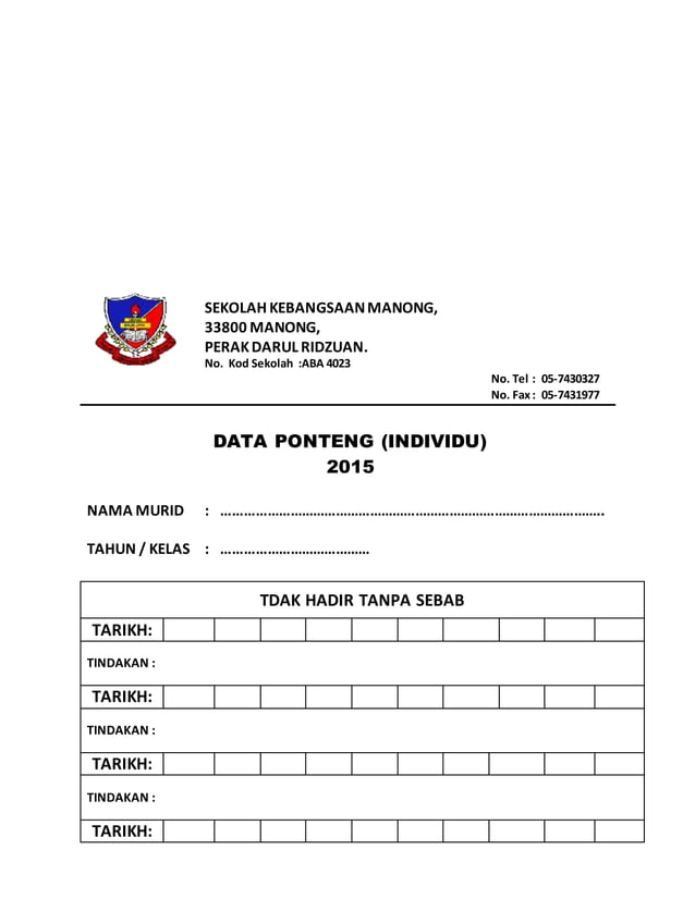 Laporan kes ponteng 2015 | DOCX