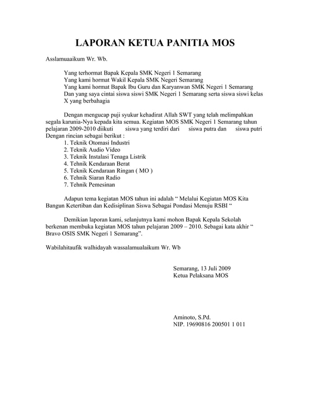 Laporan ketua panitia mos | DOC