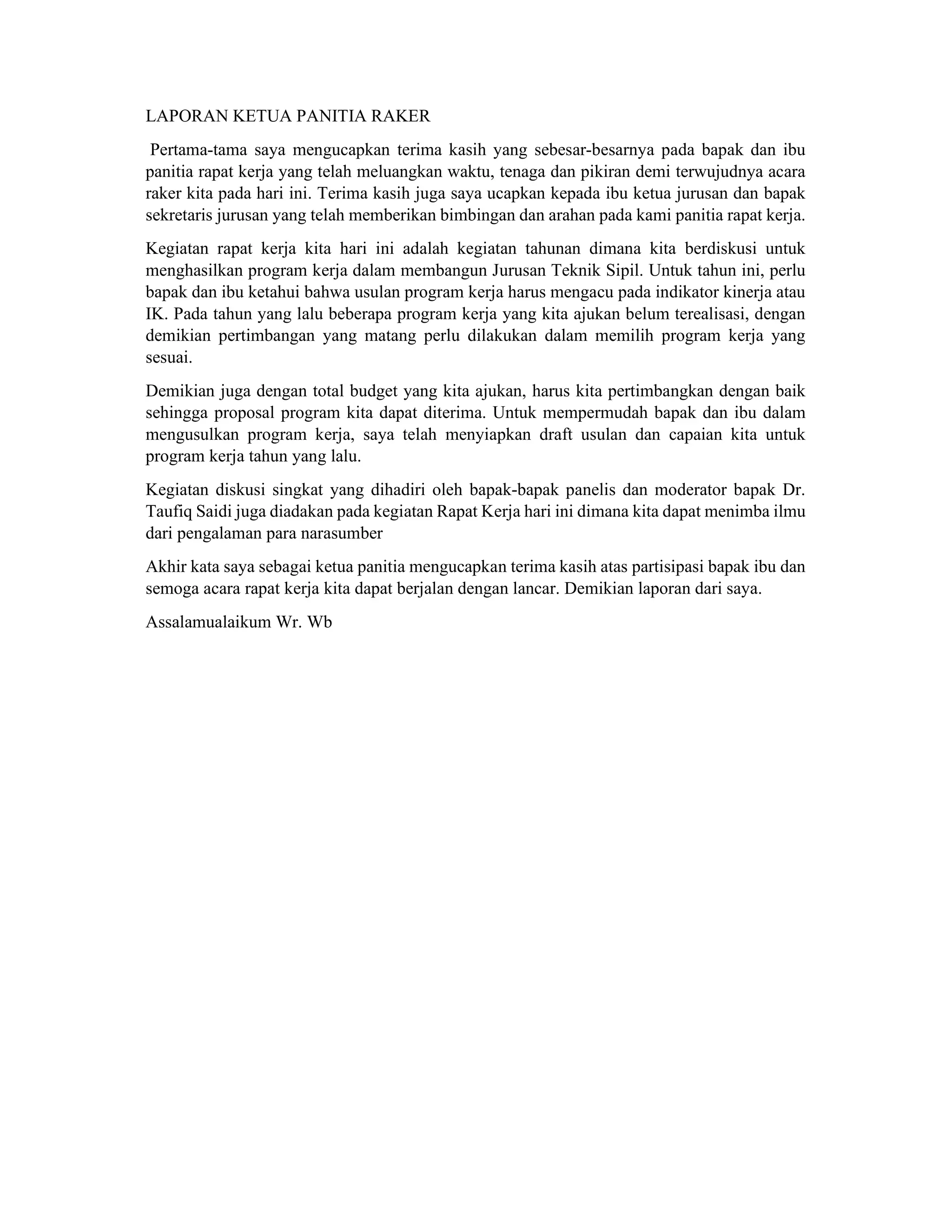 Laporan ketua panitia raker | PDF