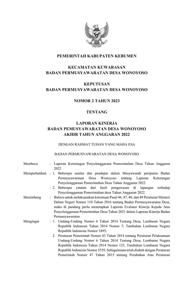 LAPORAN KINERJA BPD TAHUN 2022 | PDF