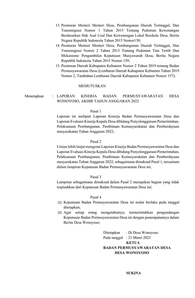 LAPORAN KINERJA BPD TAHUN 2022 | PDF