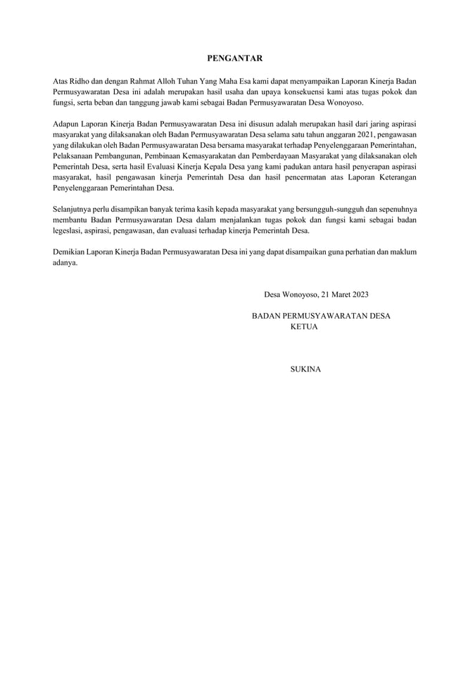 LAPORAN KINERJA BPD TAHUN 2022 | PDF