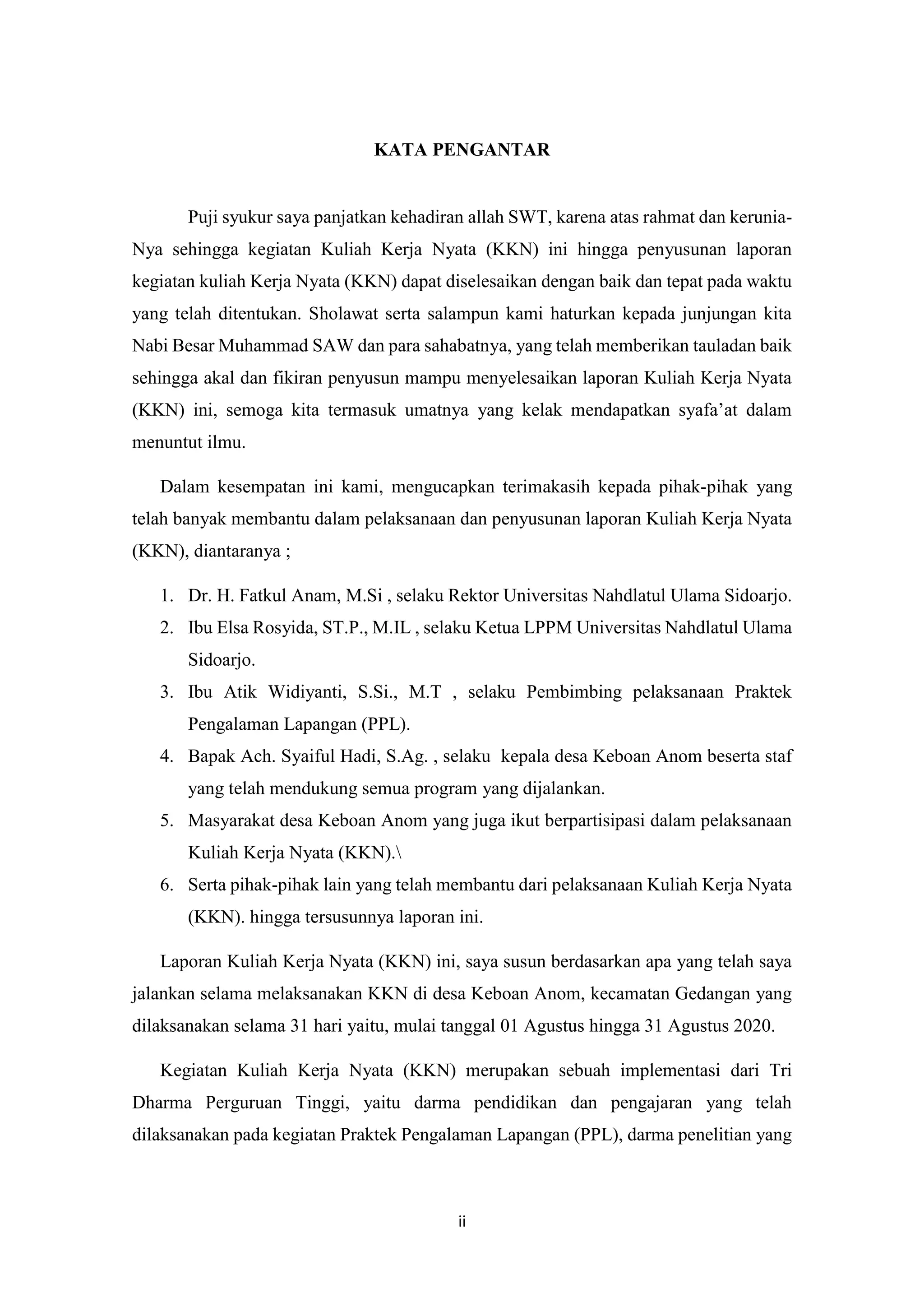 LAPORAN KKN DESA KEBOAN ANOM || UNIVERSITAS NAHDLATUL ULAMA SIDOARJO | PDF