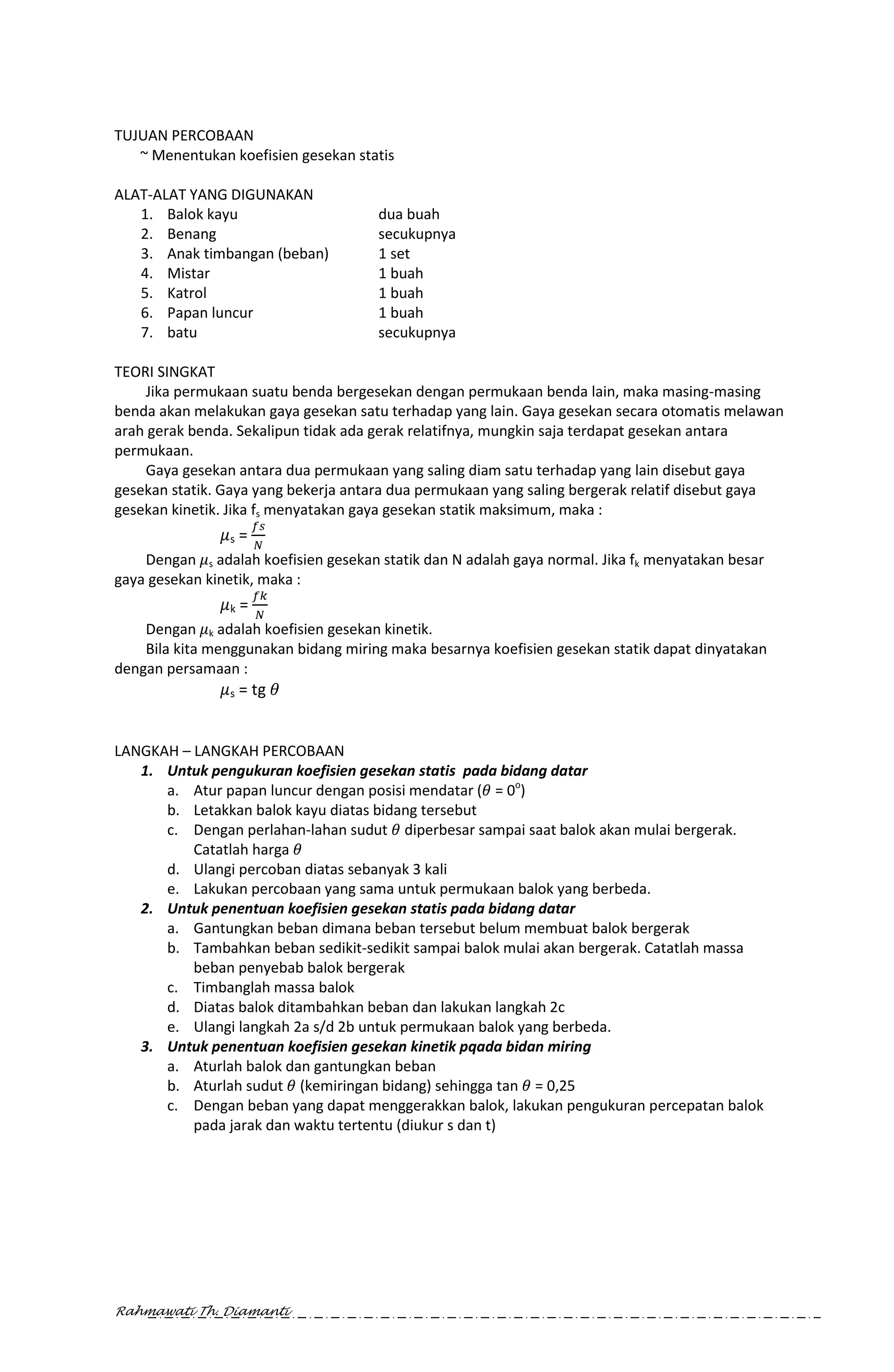 Laporan koefisien gesekan | DOCX