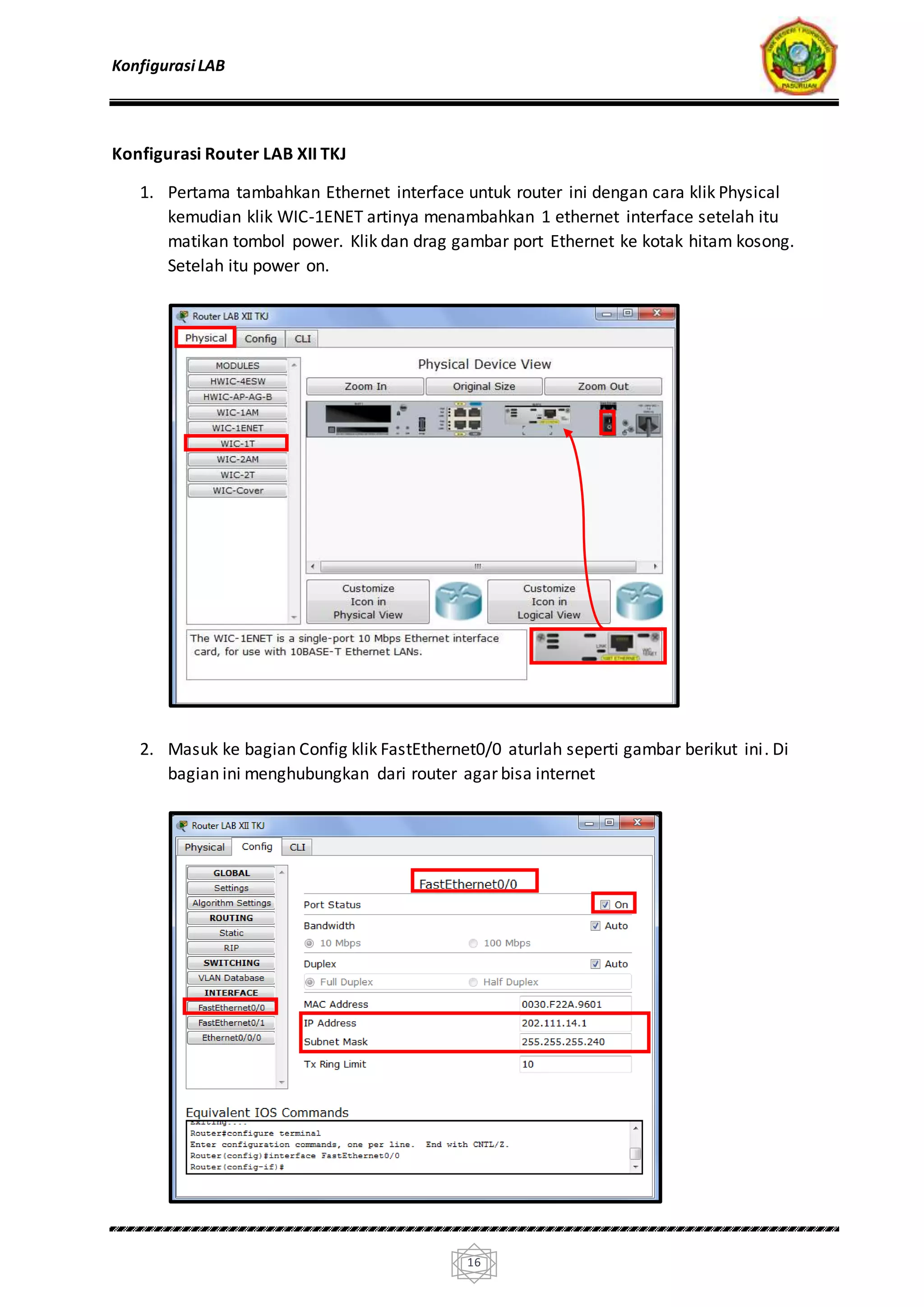 Laporan konfigurasi lab ferani (14) tkj 1 | PDF
