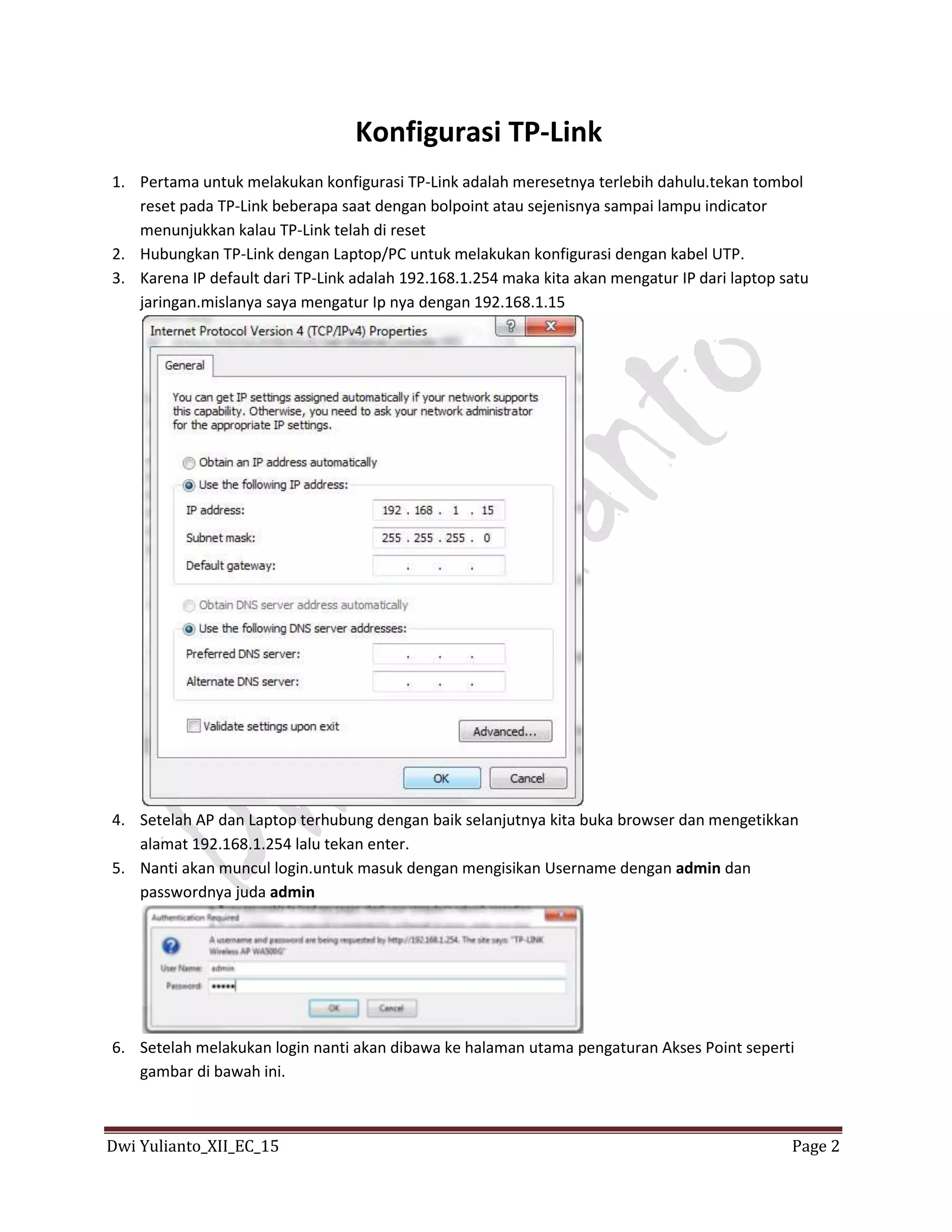 Laporan Konfigurasi TPLink_Dwi_Yulianto | DOCX