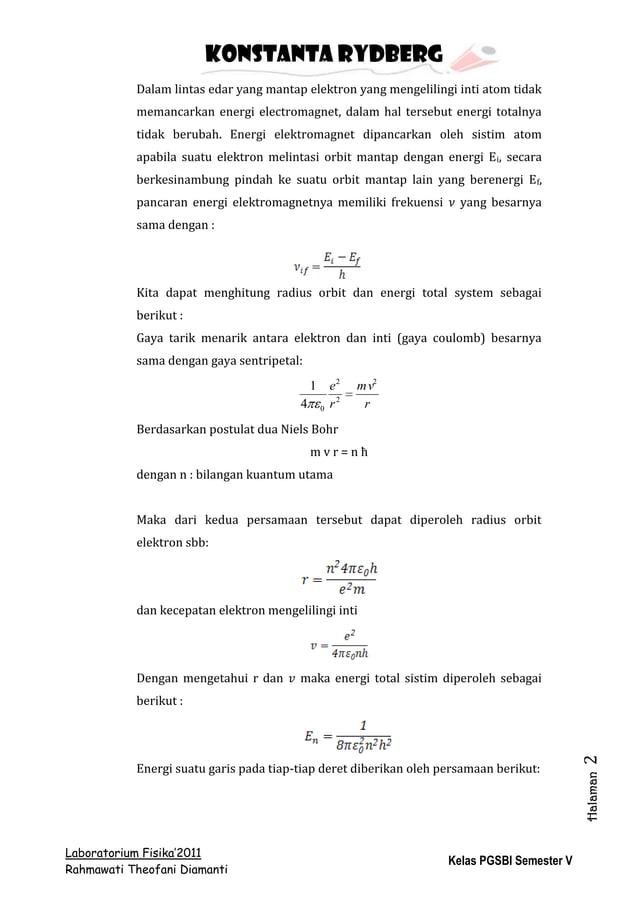 Laporan konstanta rydberg | PDF
