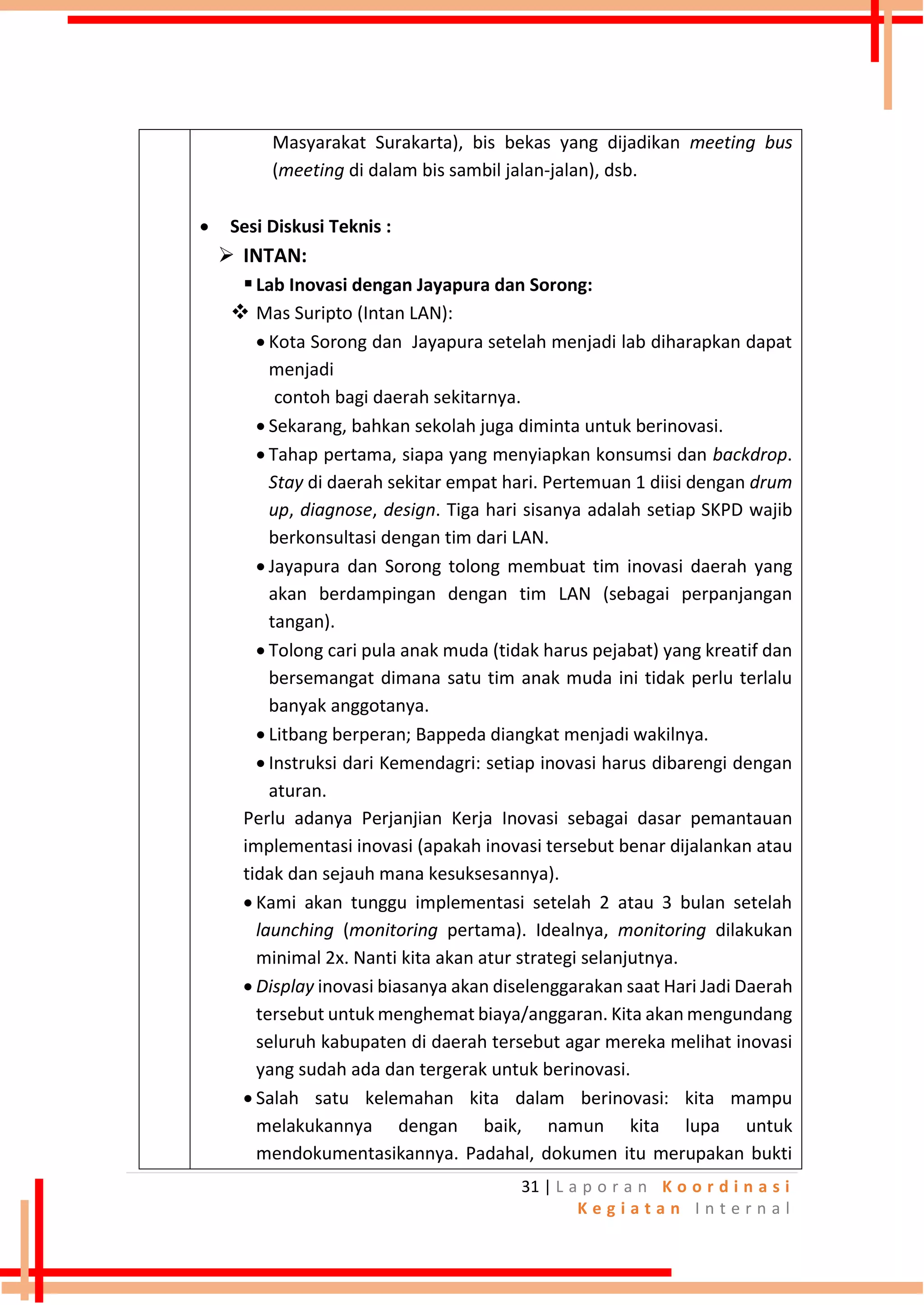 Laporan koordinasi internal eksternal | PDF