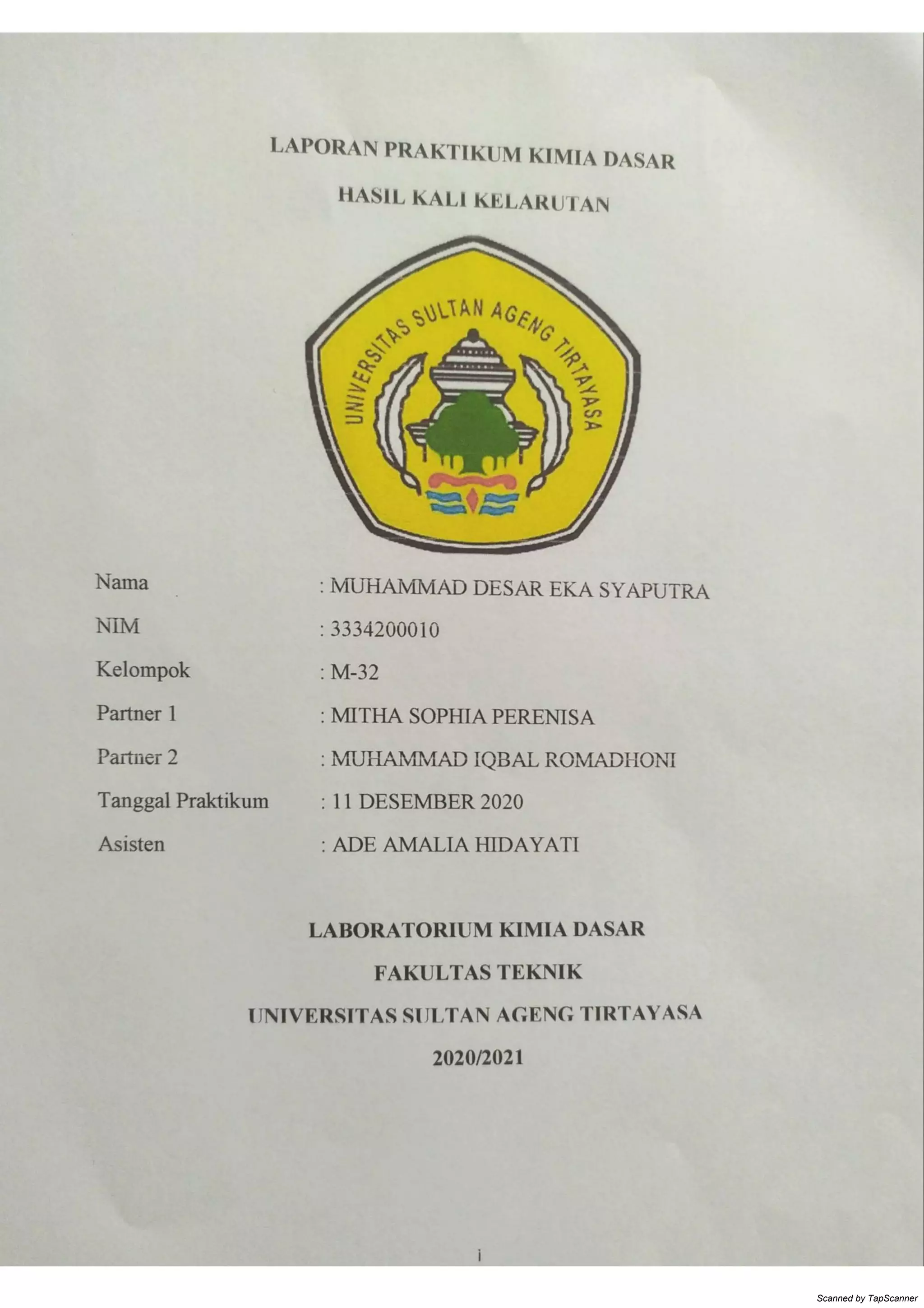 LAPORAN PRAKTIKUM KIMIA DASAR HASIL KALI KELARUTAN (KSP) | PDF