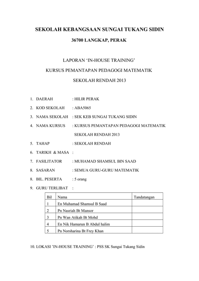 Laporan ladap pedagogi matematik sekolah rendah | DOC