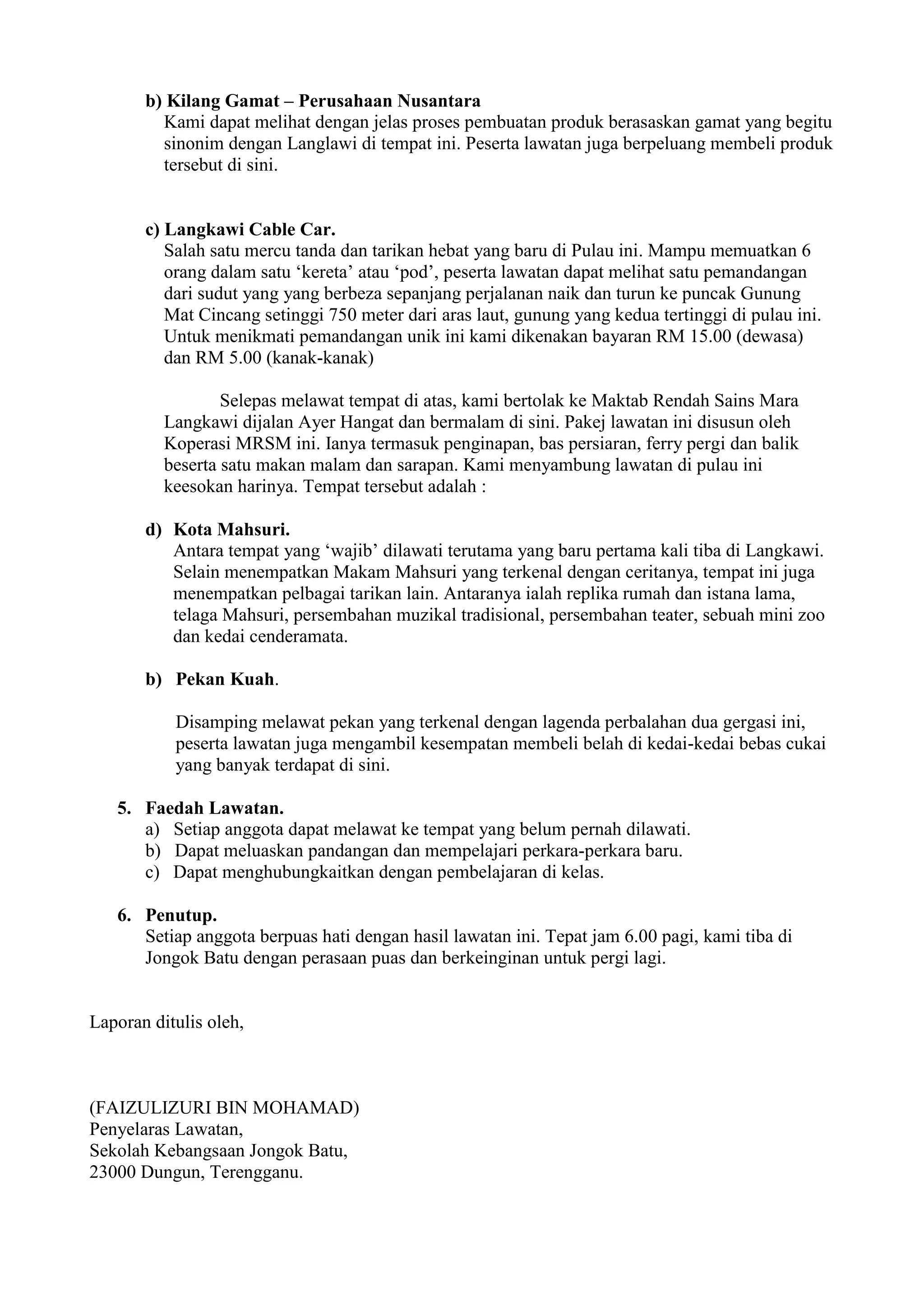 Laporan lawatan Sambil Belajar | DOC
