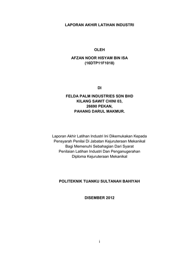 Contoh Laporan Latihan Industri (FULL) | PDF