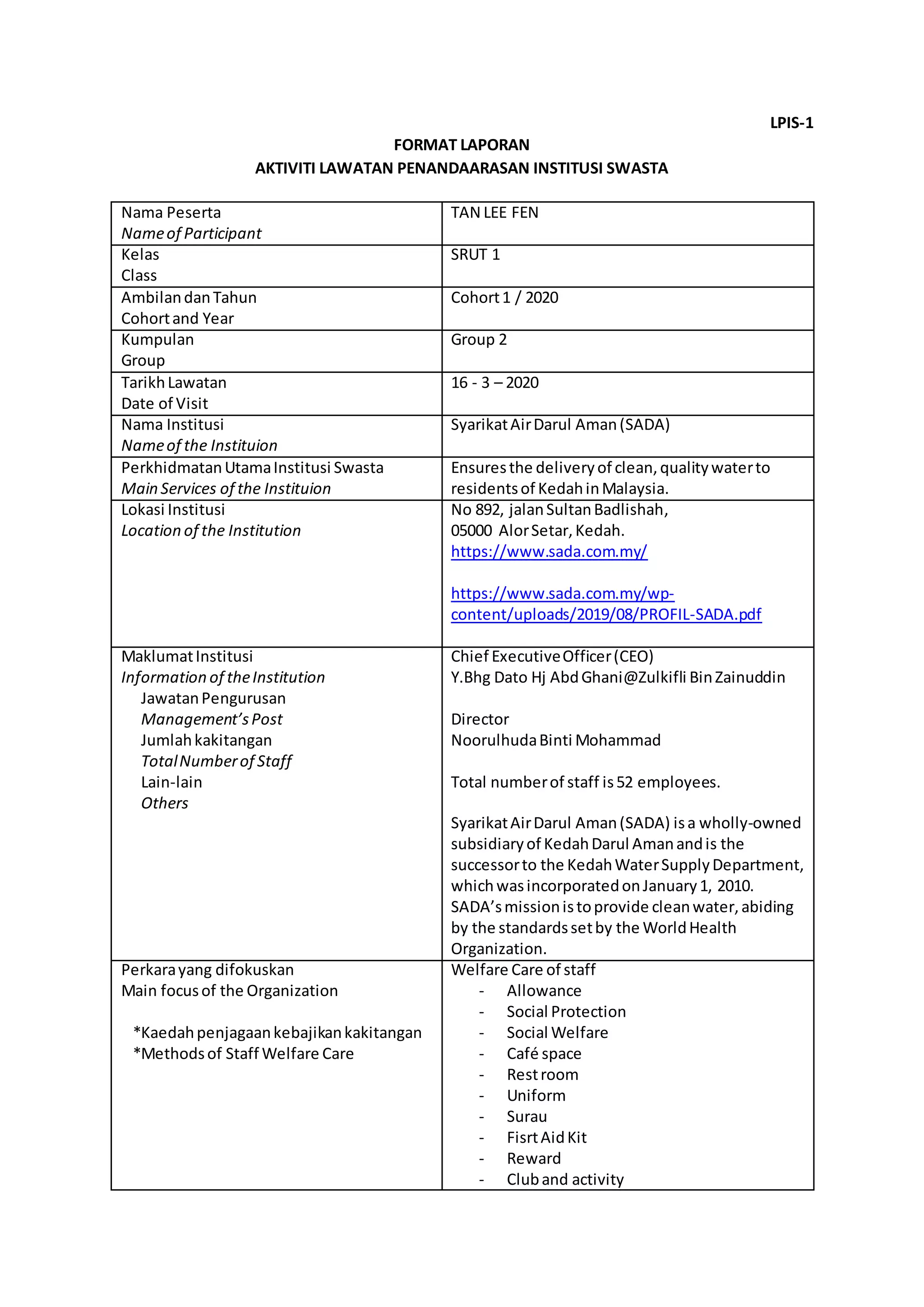 Laporan lpis srut 4 k2 tan lee fen | DOCX