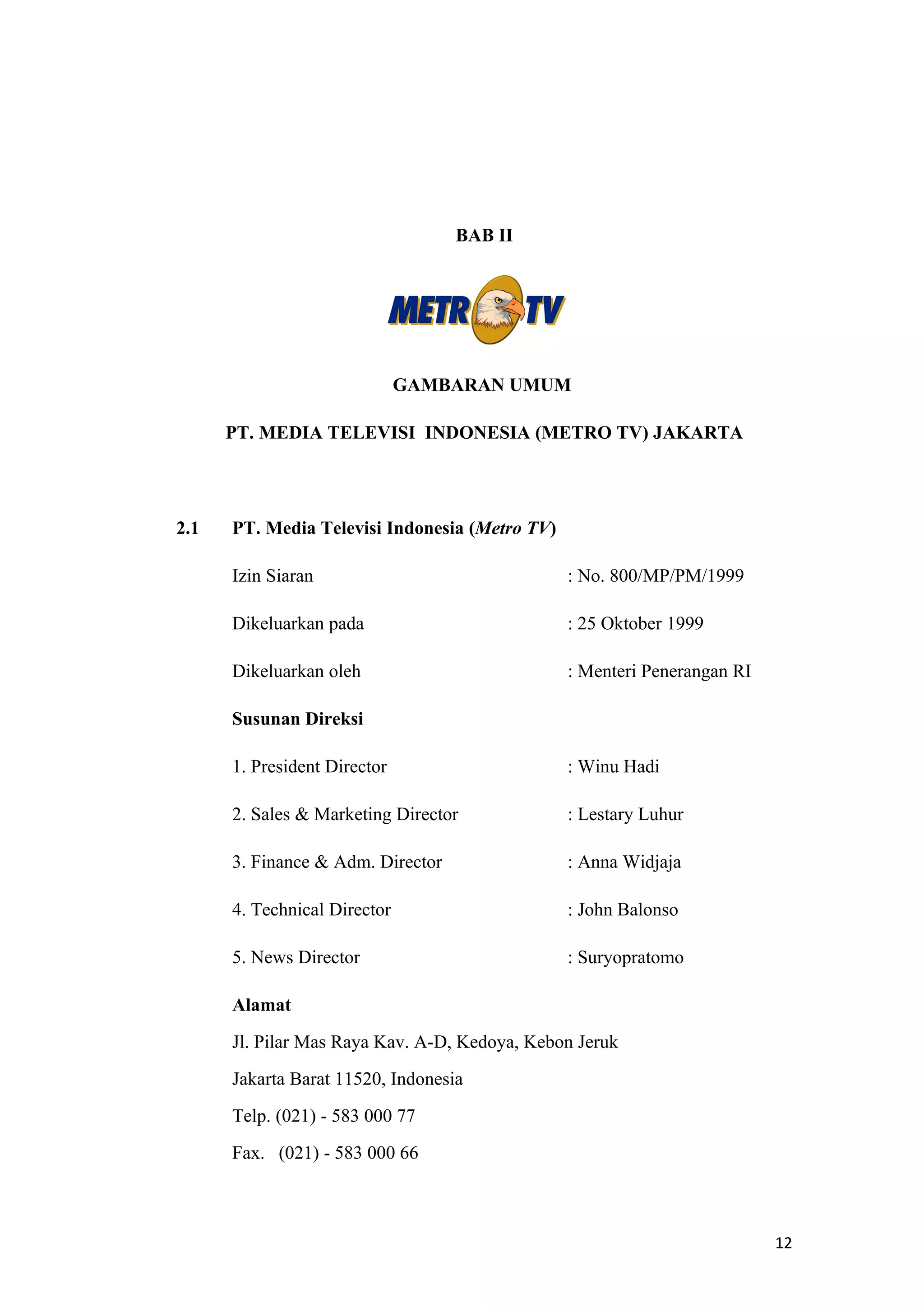 Laporan magang graphic Metro TV | DOC