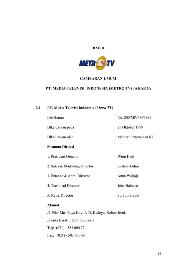 Laporan magang graphic Metro TV | DOC