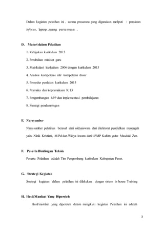Laporan mengikuti pelatihan penguatan implementasi kurikulum 2013 | DOCX