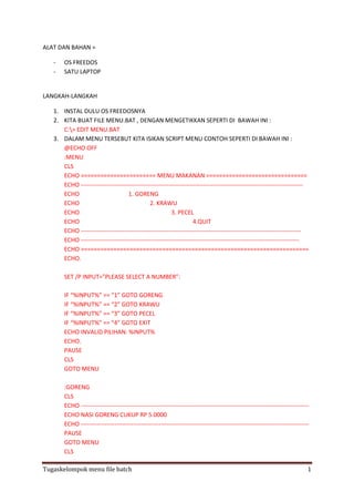cara membuat menu file batch di free dos | DOCX