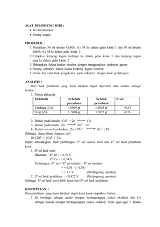 Laporan elektrolisis (merangkai sel volta atau sel galvani) | DOCX