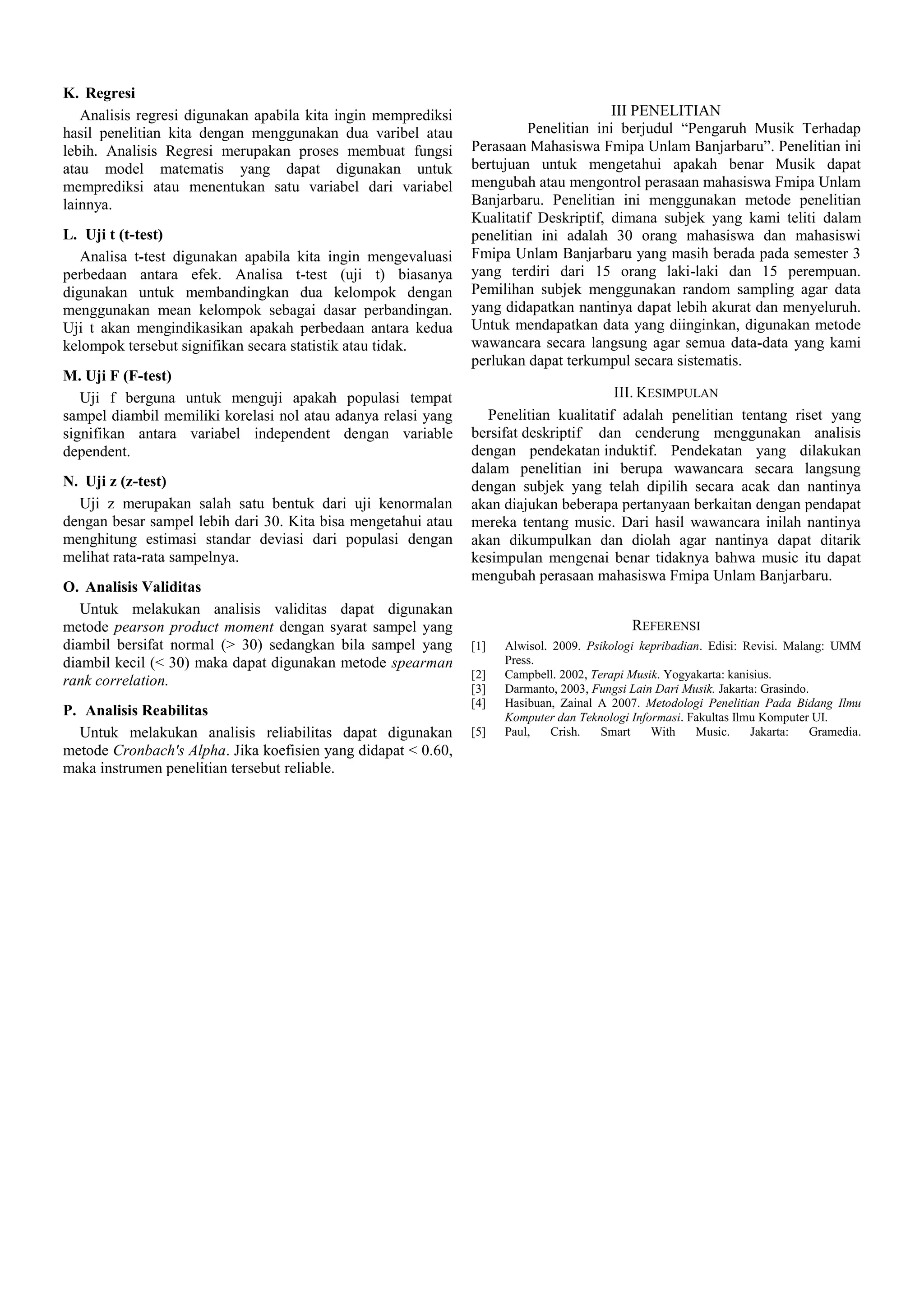 Ringkasan Penelitian Pengaruh Musik Terhadap Perasaan Mahasiswa FMIPA UNLAM Banjarbaru | PDF