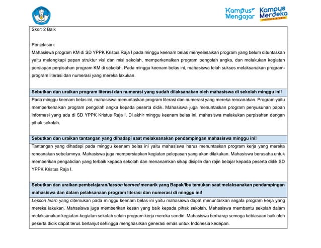 Laporan Dosen Pembimbing Lapangan Kampus Mengajar | PDF