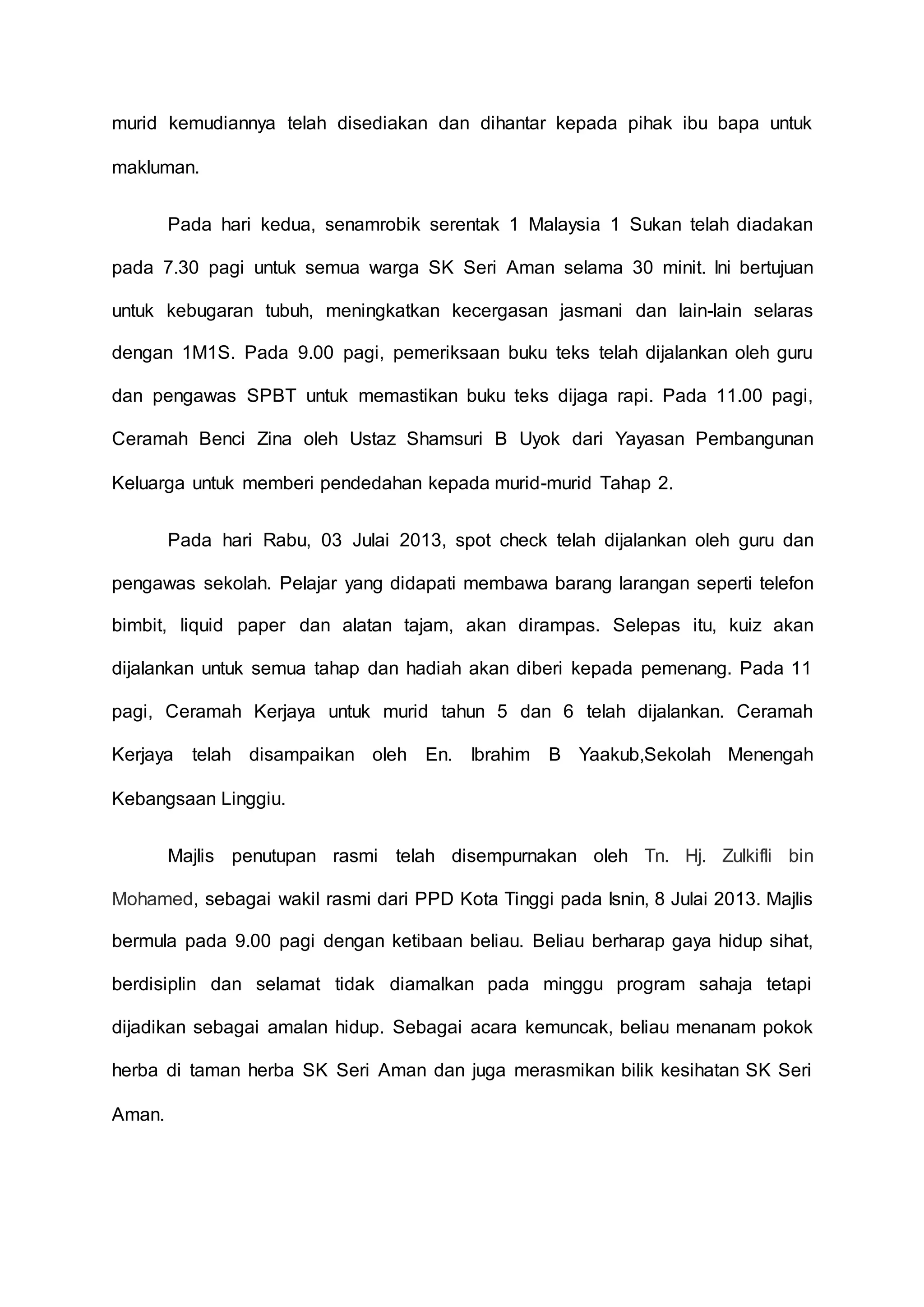 Laporan minggu kempen gaya hidup sihat | DOCX