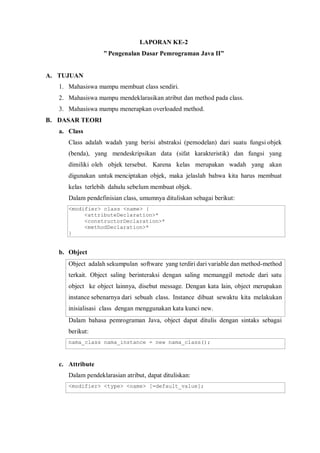 Pemrograman Berorientasi Objek "Pengenalan Dasar Pemrograman JAVA" | PDF